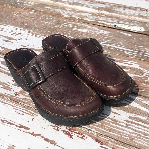 Born | Shoes | Born Clogs Brown Leather Wedge Mule Size 9 | Poshmark